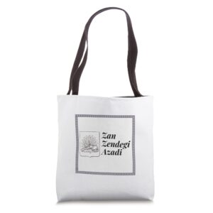 persian farsi zan zendegi azadi woman life freedom tote bag