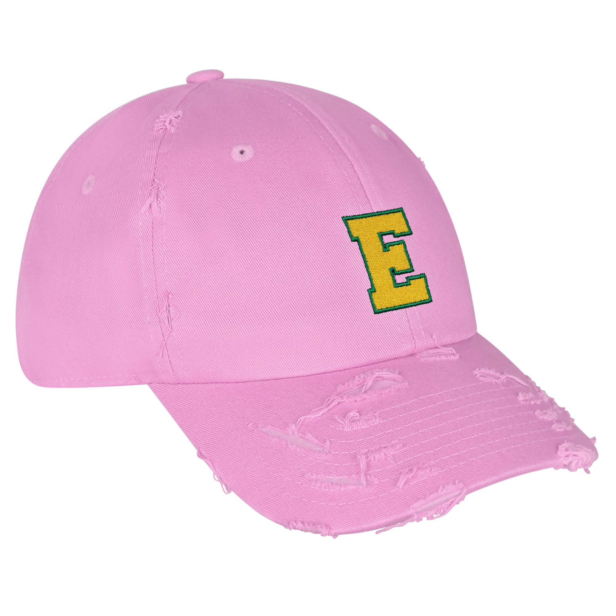 JPAK Initial E College Letter Vintage Dad Hat Frayed Embroidered Cap Yellow Alphabet