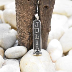 FAMA.store Customize Personalized pendant Egyptian Cartouche Necklace Oxidized Sterling Silver one Side Translate into Hieroglyphs Handmade in Egypt (1.75 inch (4-5 Letters))