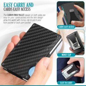 AZZS Carbon Fiber Minimalist Wallet for Men - RFID Blocking Credit Card Holder Metal Wallet- Money Clip Slim Front Pocket (Carbon Fiber)