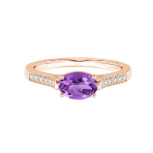 oval 1.00 ctw amethyst horizontal set solitaire accents 925 sterling silver women valentine day ring (rose plated, 10)