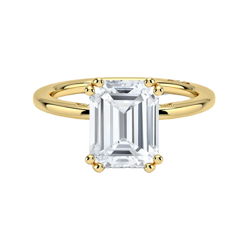 2 CT Emerald Cut Engagement Rings for Her Moissanite Rings Solitaire Proposal Gift Her 925 Silver 10K/14K/18K Solid Gold Bridal Rings (10K Solid Yellow Gold)