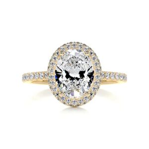 solid gold handmade wedding ring 3 ct oval cut moissanite diamond halo bridal engagement rings for anniversary propose gifts (14k solid yellow gold)