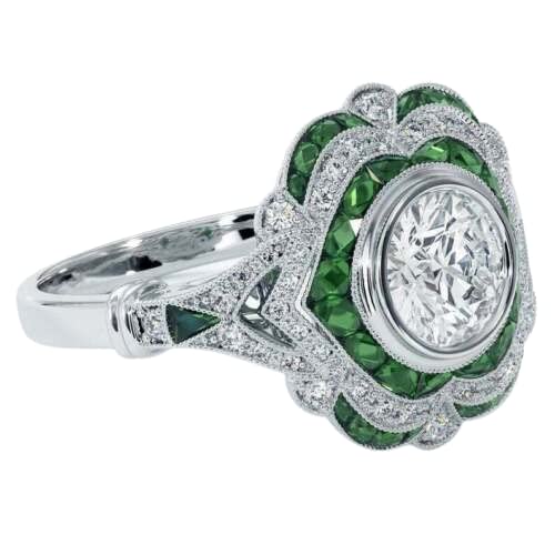 Divine Creation 2.60 Ctw Round Cut Simulated Diamond & Emerald Wedding Engagement Halo Bridal Ring 14K White Gold Finish 925 Sterling Silver (8)