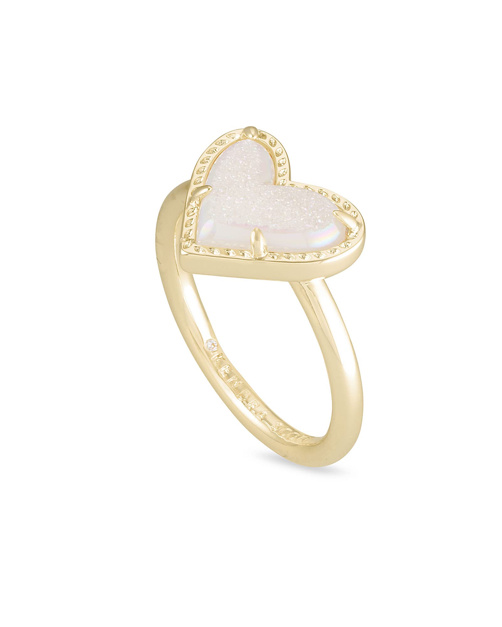 Kendra Scott Ari Heart Band Ring in 14k Gold-Plated Brass, Iridescent Drusy, Fashion Jewelry for Women, Size 10