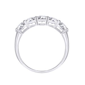 JEWELPA Solid 14K White Gold 1.25(TCW) 4mm EF Color Round Cut 5 Stone Moissanite Engagement Ring Half Eternity Anniversary Wedding Band Ring (White Gold, 8.5)