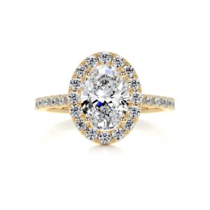 solid gold handmade wedding rings 2 ct oval cut moissanite diamond halo bridal engagement ring for anniversary propose gifts (18k solid yellow gold)