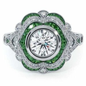 Divine Creation 2.60 Ctw Round Cut Simulated Diamond & Emerald Wedding Engagement Halo Bridal Ring 14K White Gold Finish 925 Sterling Silver (8)