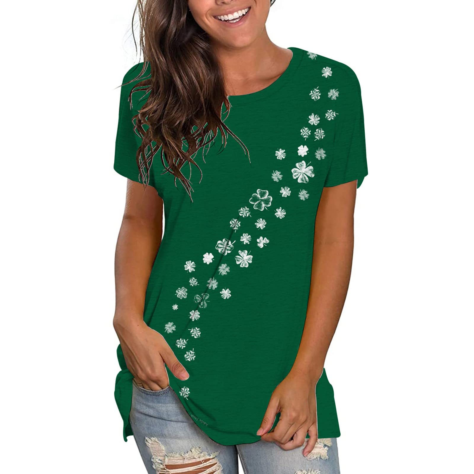 CGGMVCG Womens St Patricks Day Shirt Women's Casual Printed Short-Sleeve T-Shirt Top Green Shirts for Women, Z02 Green, XXL