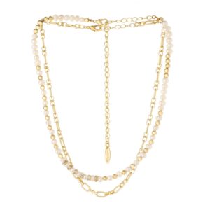 ettika necklace for women. pearl and mini links 18k gold plated and freshwater pearls necklace set. fashion jewelry