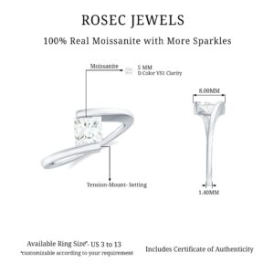 Rosec Jewels Certified Moissanite Solitaire Promise Ring, D-VS1 Quality, 5 MM Princess Cut Engagement Ring For Women, 14K Yellow Gold, Size:US 6.00