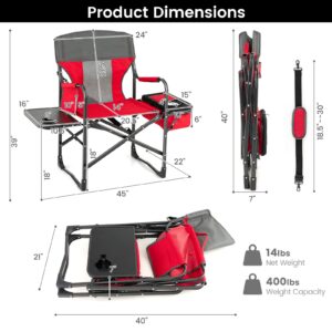 Tangkula Camping Chairs, Folding Camp Chair with Side Table, Cooler Bag, Portable Outside Padded Lawn Chair for Travel, Picnic, Fishing, Heavy Duty Oversized Director Chair for Adults, Supports 400lbs