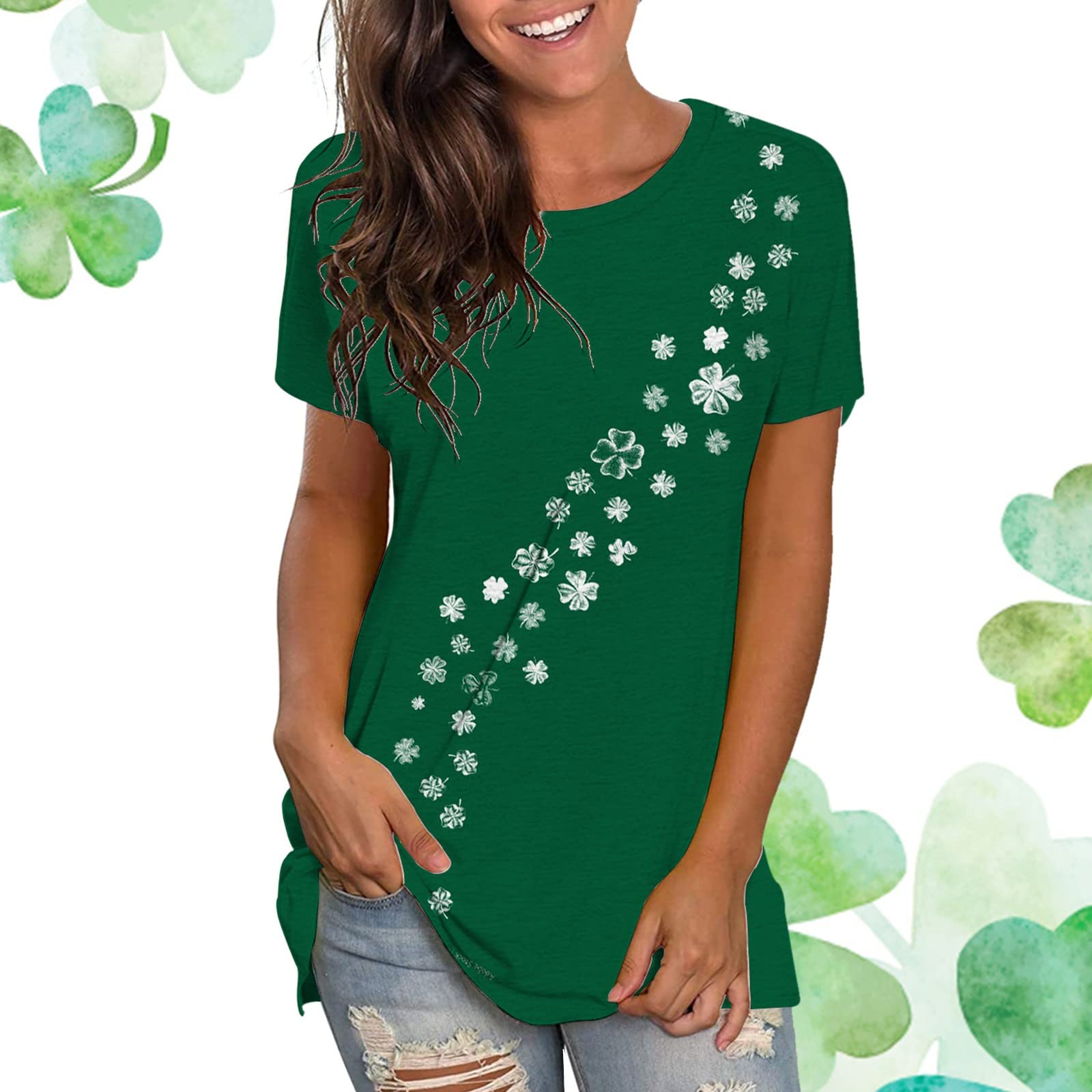 CGGMVCG Womens St Patricks Day Shirt Women's Casual Printed Short-Sleeve T-Shirt Top Green Shirts for Women, Z02 Green, XXL