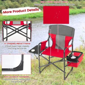 Tangkula Camping Chairs, Folding Camp Chair with Side Table, Cooler Bag, Portable Outside Padded Lawn Chair for Travel, Picnic, Fishing, Heavy Duty Oversized Director Chair for Adults, Supports 400lbs