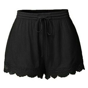 womens shorts for summer plus size casual drawstring soft lace crochet elastic waist solid color bermuda running shorts womens shorts (black,xxxxl)