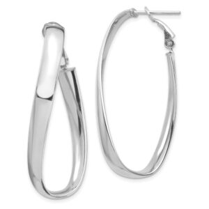 auriga fine jewelry 14k white gold polished 5mm twisted omega back oval hoop earrings