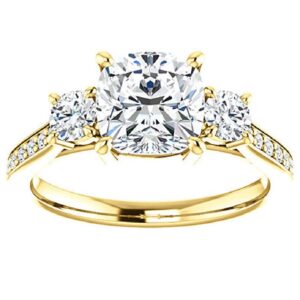 14k gold 3 ct cushion cut vvs1 colorless moissanite engagement ring for woman bridal set handmade diamond wedding ring for gifts (4)