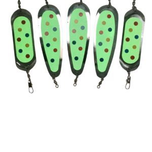 KOKOPROS Kokanee Salmon Finished Flashers, Wonder Family 5 Pack, 3 Teardrop 5 1/2 in and 2 Skateboard 4 3/4 in.