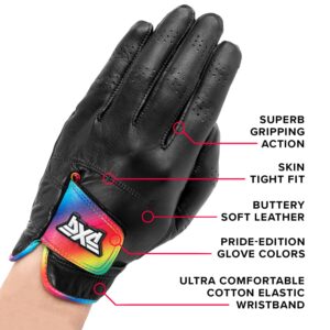 PXG Men's Pride Premium Fit Players Golf Glove - 100% Cabretta Leather with Cotton-Based Elastic Rainbow Wristband (Large, Right Handed Golfers (Worn on Left Hand))