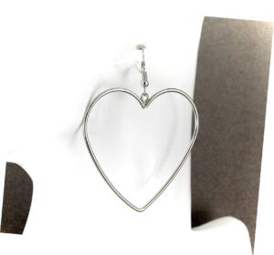 silver heart earrings earrings 2.5" long dangle light outline heart adorable statement jewelry earrings for women