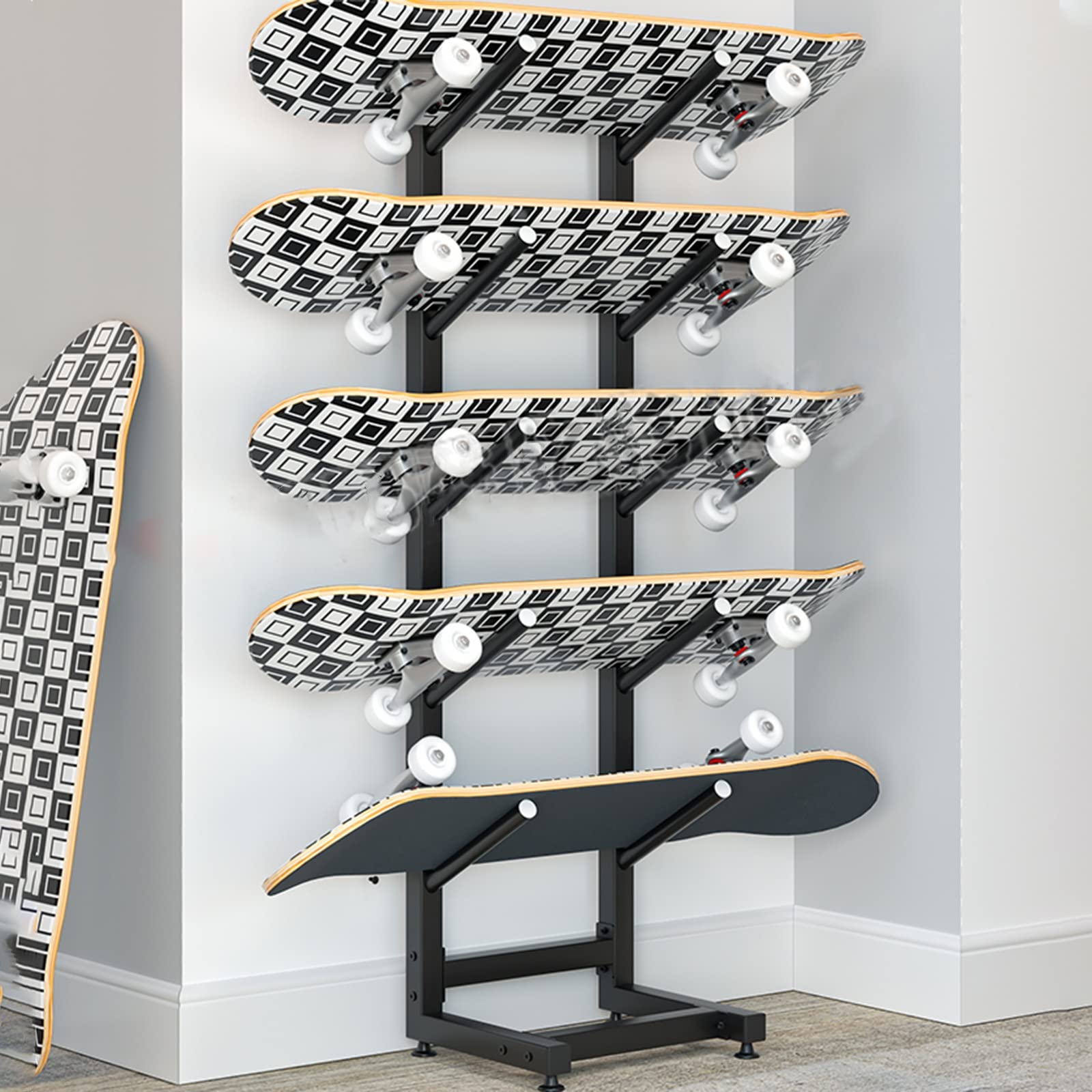 WDJBPSH 5-Tier Skateboard Storage Rack, Black Equipment Organization for Deck/Longboard/Standard Skateboards/Scooters/Yoga Mat, Easy Assemble (Color : Single Side)