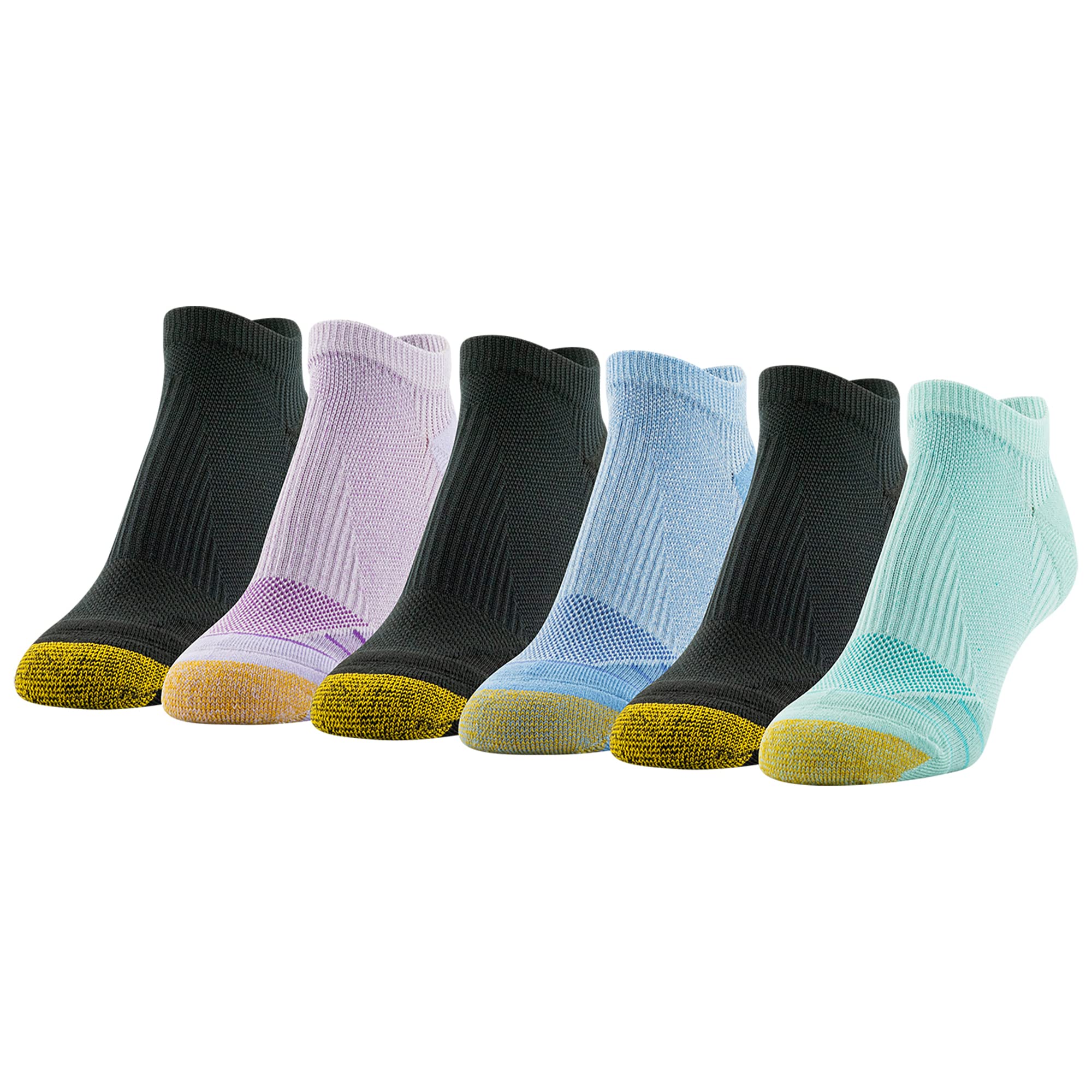 GOLDTOE Women's Cross Arch No Show Socks, 6-Pairs, Aqua Assorted, Medium