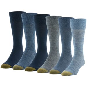 goldtoe men's cambridge crew socks, 6-pairs, chambray assorted, large