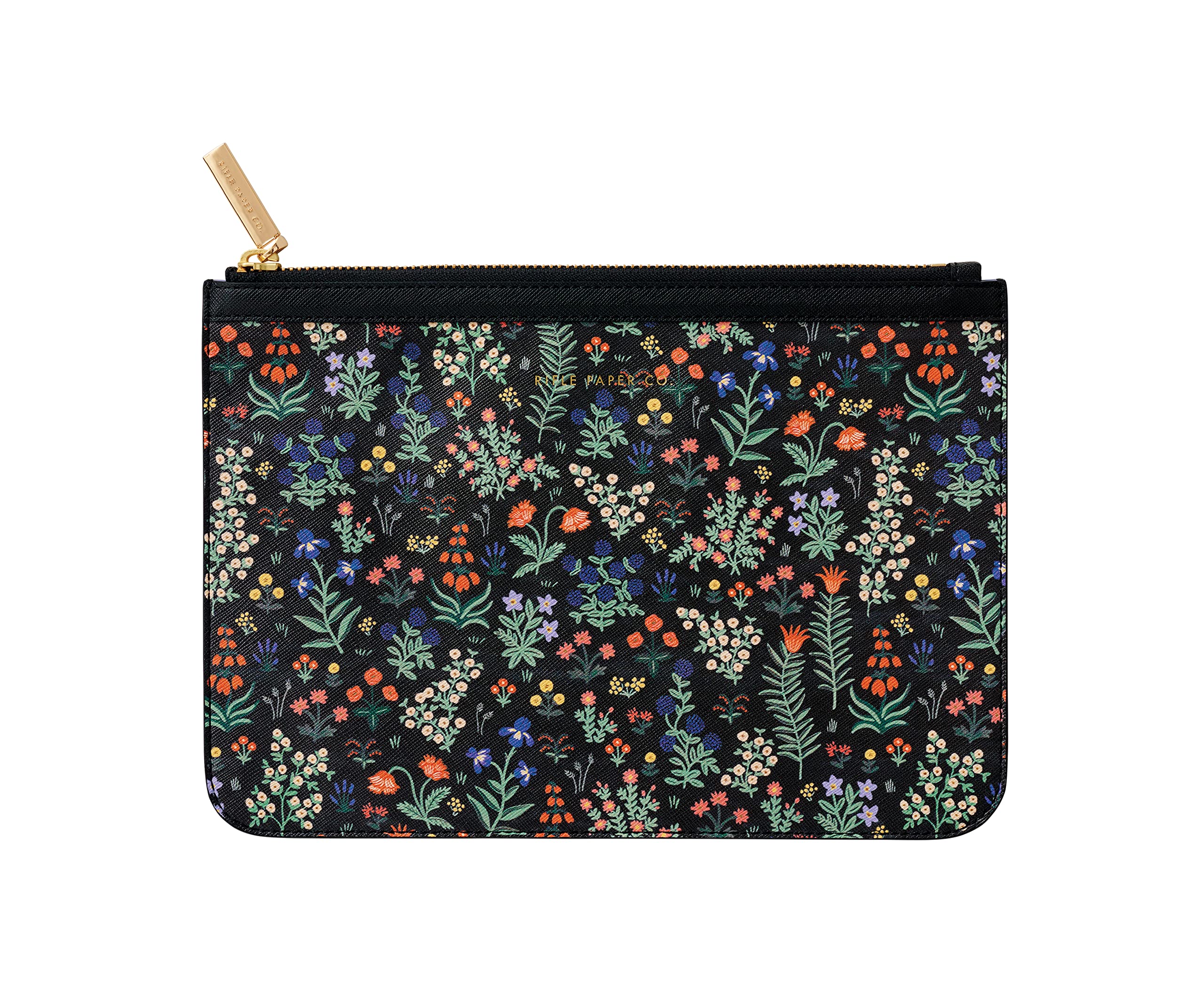 RIFLE PAPER CO. Clutch | 2 Slots for Credit Cards or ID, Gold Zipper and Hardware, Printed in Full Color with Foil Stamped Logo, Wipe Clean (9.75" L × 7" W), Menagerie Garden