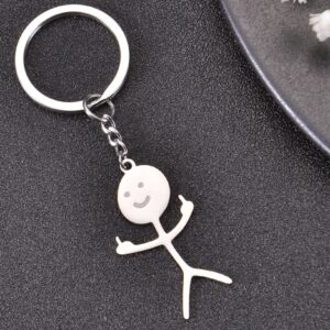 Pendantify Funny Middle Finger Doodle Keychain | Flip Off Doodle Keychain | Smiley Stickman Matchstick Doodle Keychain (Silver)