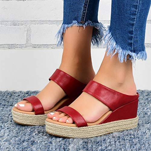 ZHOUXINGB Slippers for Women, Flip Flops for Women Wide Width Outdoor Sandals Cow Print Sneakers Open Toe Shoes Platform Flats Gym Waterproof Shoes for Women Red