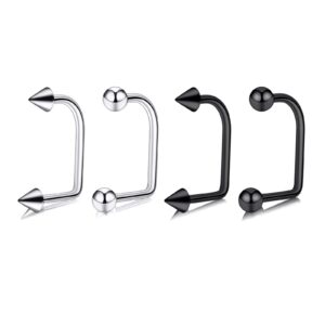 Oyaface 4 PCS 16G(1.2mm) Lip Ring Stainless Steel Monroe Labret Lippy Loop U Shape Rings Piercing Jewelry Black Silver 10mm