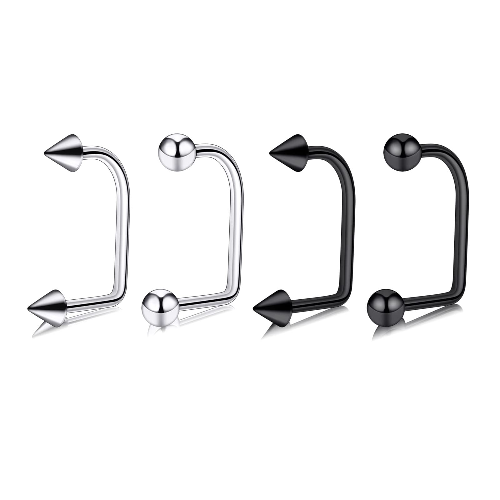 Oyaface 4 PCS 16G(1.2mm) Lip Ring Stainless Steel Monroe Labret Lippy Loop U Shape Rings Piercing Jewelry Black Silver 10mm