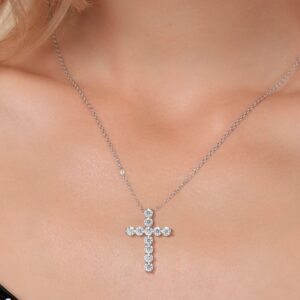 Gem Stone King Moissanite Cross Necklace | 925 Sterling Silver | 1.76 Cttw | 1 Inch | Jesus Christian Reiligous Crucifix Jewelry Pendant Necklace for Women | with 18 Inch Silver Chain