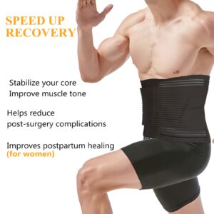 Abdominal Binder for Post Surgery & Postpartum Recovery, Abdomen Hernia Support Belt for Women & Men (Black, X-Large)