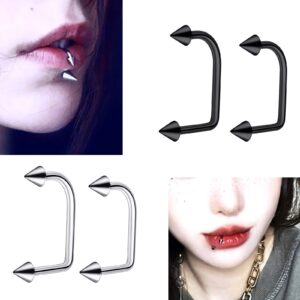 Oyaface 4 PCS 16G(1.2mm) Lip Ring Stainless Steel Monroe Labret Lippy Loop U Shape Rings Piercing Jewelry Black Silver 10mm