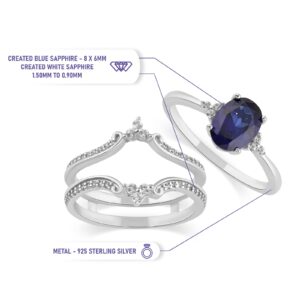 ZKS Designs Created Blue Sapphire and Created White Sapphire Gemstone Bridal Ring-Set For Women - 925 Sterling Silver - Ring Enhancer Band Bridal Set - Gemstone Birthstone Rings for Women (7)