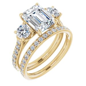 3 ct emerald cut colorless moissanite engagement ring set wedding bridal ring set solitaire anniversary rings promise gifts (14k solid yellow gold)