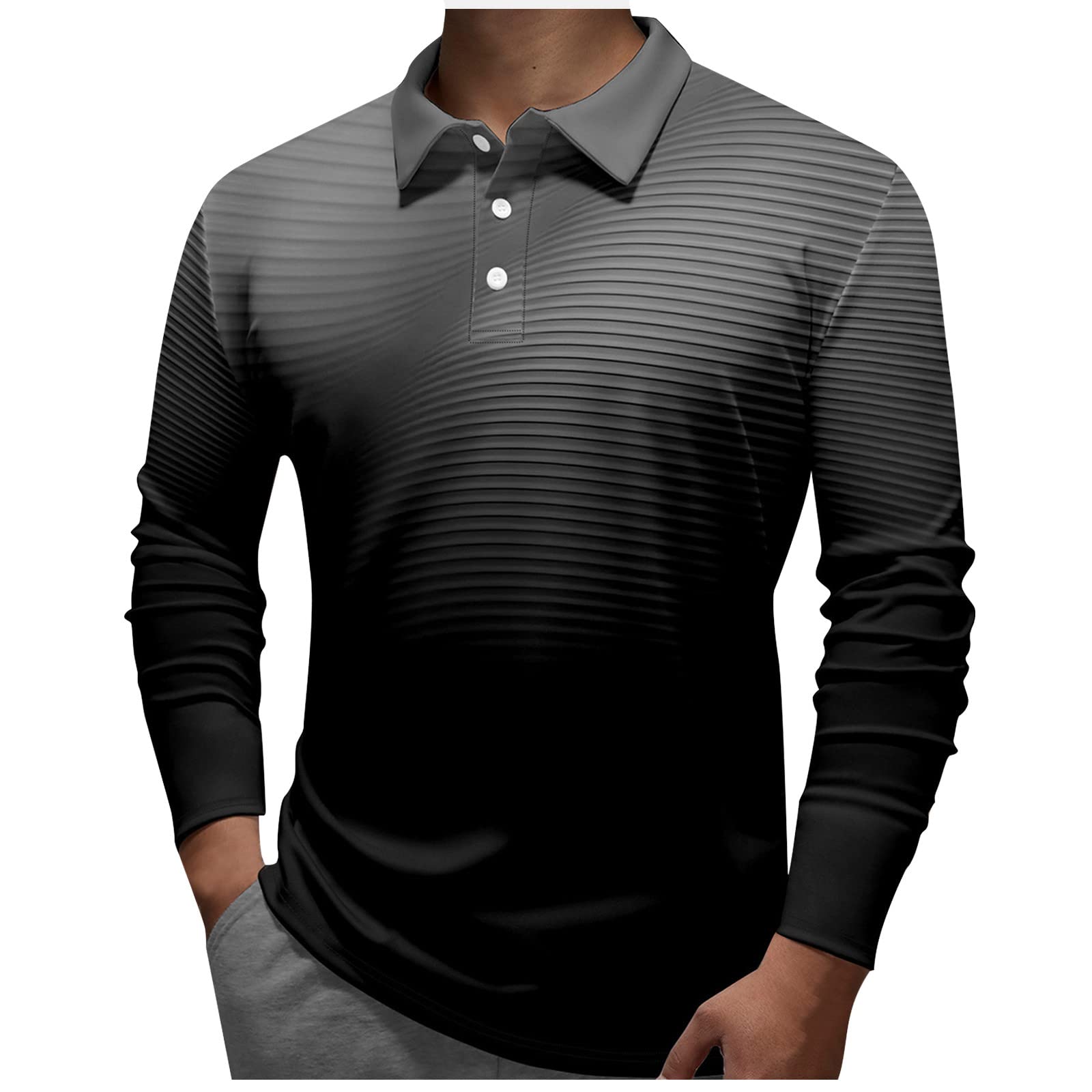 Men's Polo Shirts, Mens Shirts Tshirt Men Cotton White Tee Shirt Lapel Long Sleeve Printed Casual Top Loose Sports Shirt Big and Tall Shirts 4Xlt for T Grey Tee 4XL Graphic Man (4XL, Black)