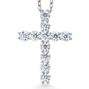 gem stone king moissanite cross necklace | 925 sterling silver | 1.76 cttw | 1 inch | jesus christian reiligous crucifix jewelry pendant necklace for women | with 18 inch silver chain