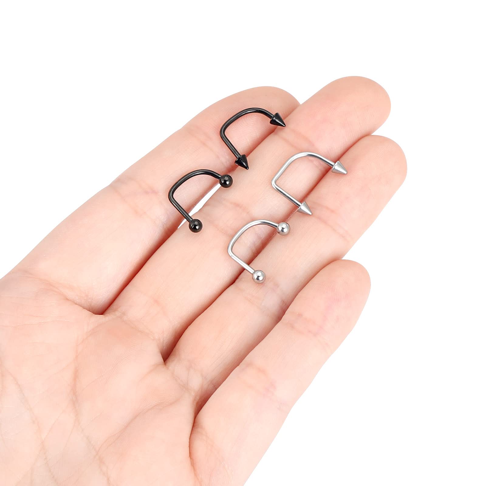 Oyaface 4 PCS 16G(1.2mm) Lip Ring Stainless Steel Monroe Labret Lippy Loop U Shape Rings Piercing Jewelry Black Silver 10mm