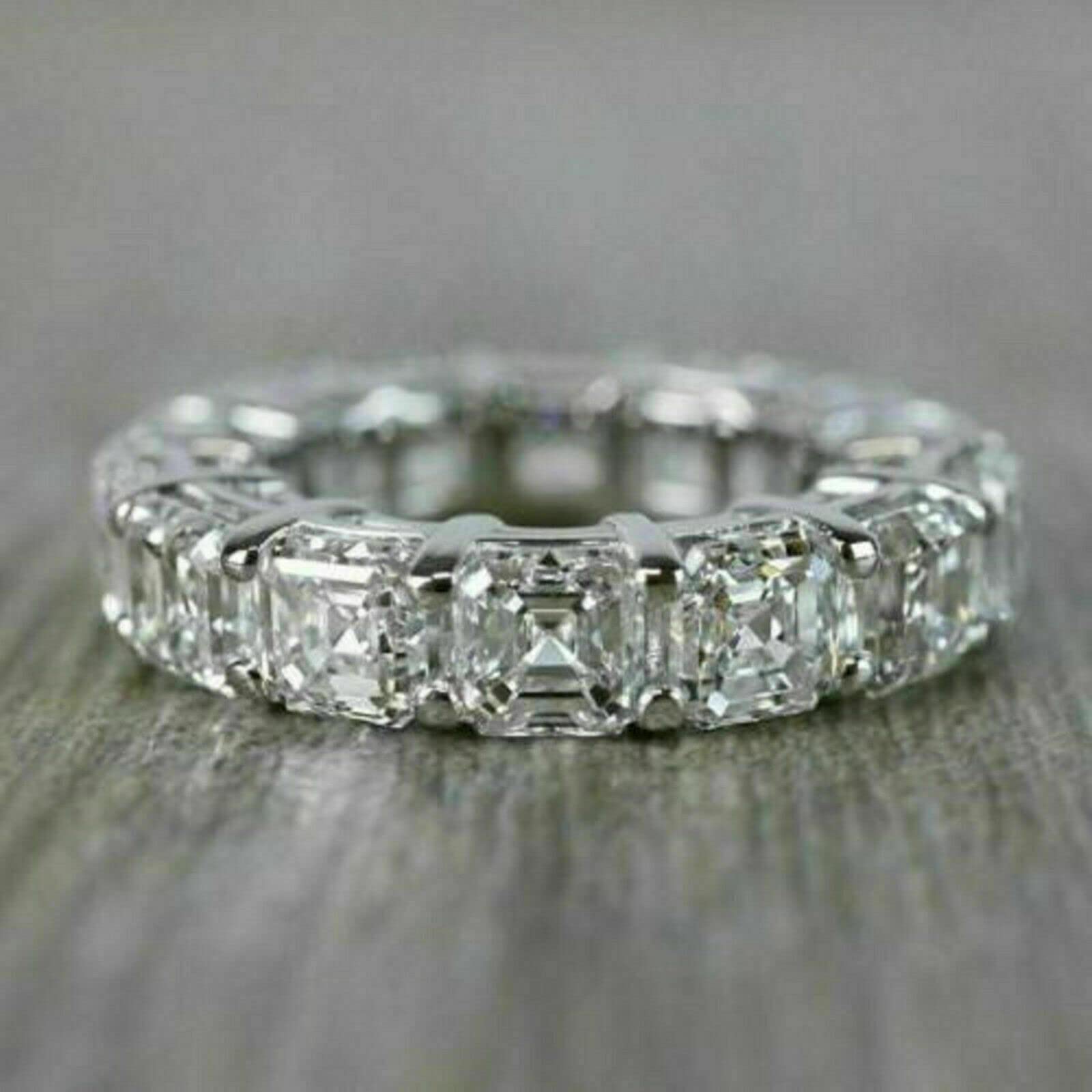 Sid Gems 4Ct Asscher Moissanite Womens Eternity Wedding Ring Band 14K White Gold Over (7)