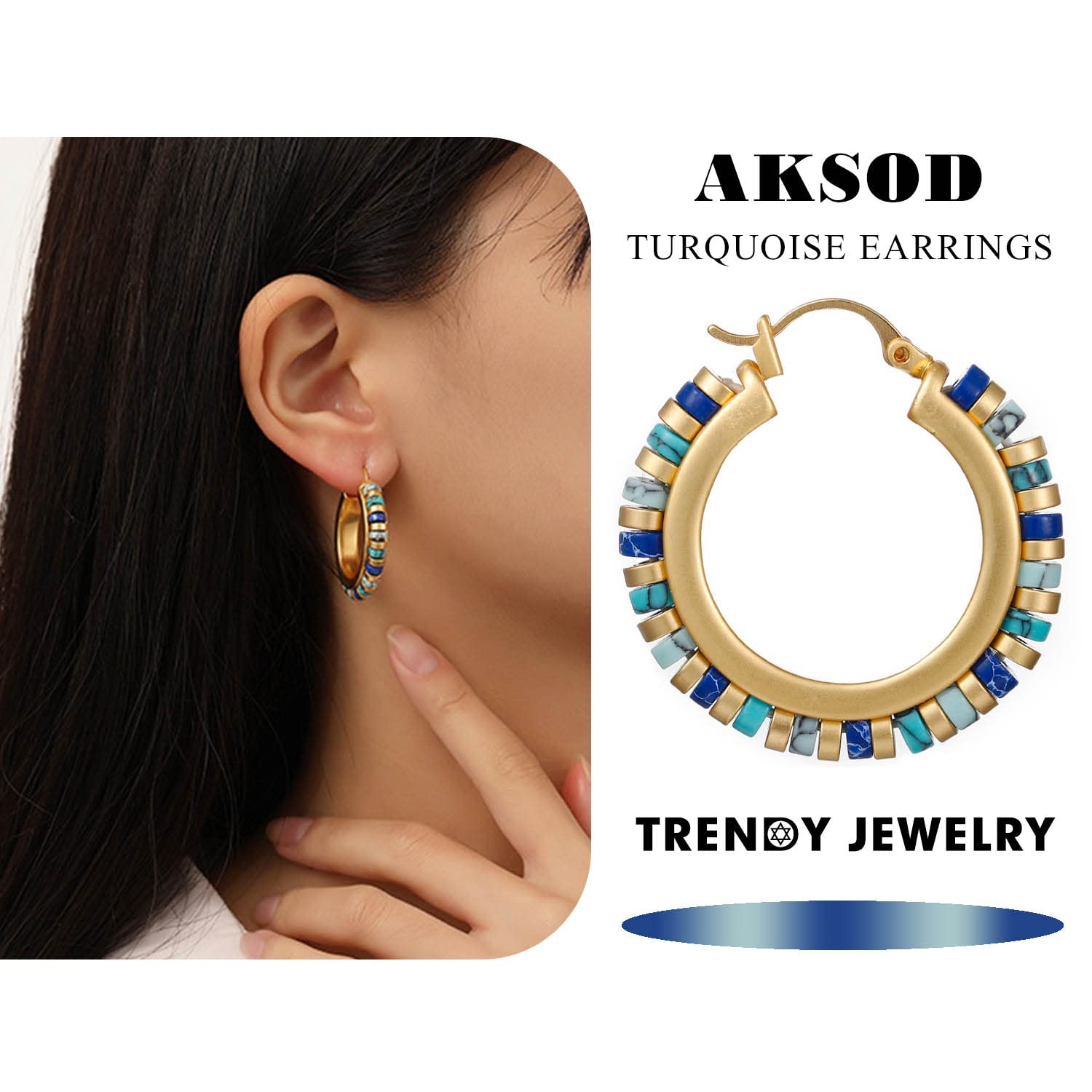 Aksod Turquoise Huggie Hoop Earrings Gold Beaded Circle Huggy Hoops Vintage Trendy Earrings Jewelry for Women