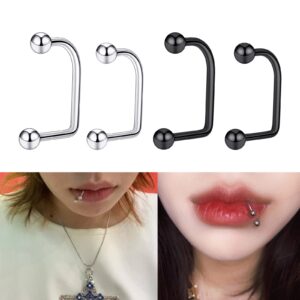 Oyaface 4 PCS 16G(1.2mm) Lip Ring Stainless Steel Monroe Labret Lippy Loop U Shape Rings Piercing Jewelry Black Silver 10mm