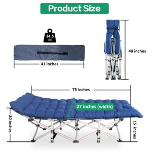 Faysore Camping Cot Cots for Sleeping with Mattress Cots for Camping for Adults with Camfortable Pad Heavy Duty Camping Bed with Carry Bag Folding Cot for Hiking Home Office Nap and Vacation