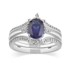 zks designs created blue sapphire and created white sapphire gemstone bridal ring-set for women - 925 sterling silver - ring enhancer band bridal set - gemstone birthstone rings for women (7)