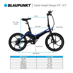 BLAUPUNKT FIETE 20 Inch Folding Electric Bike, Pedal and Throttle Assist, Foldable Step-Through Frame, UL Certified eBike for Adults, Blue/Black