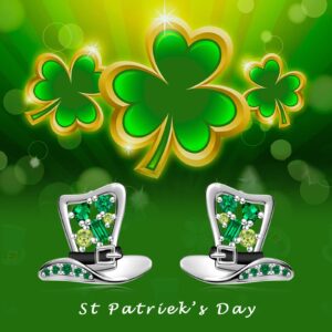 Hat Earrings for Women 925 Sterling Silver St Patrick Day Green Hat Stud Earrings with Cubic Zirconia Good Luck Symbol Jewelry for Mother's Day