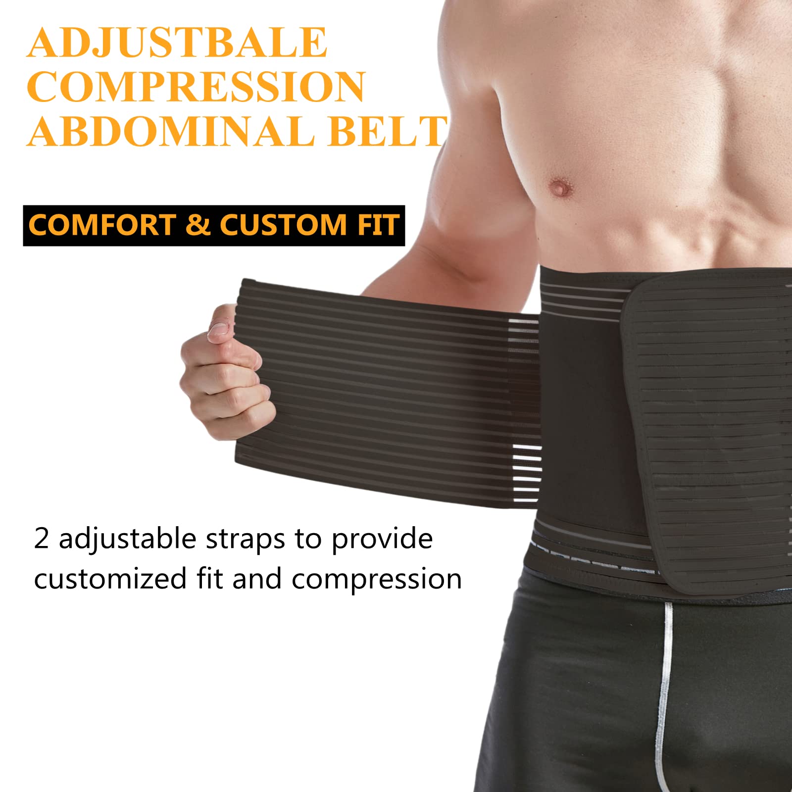 Abdominal Binder for Post Surgery & Postpartum Recovery, Abdomen Hernia Support Belt for Women & Men (Black, X-Large)