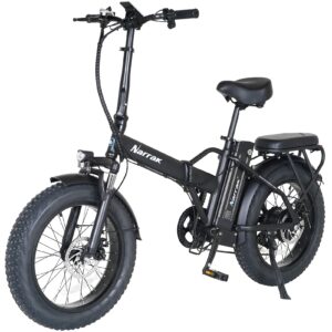 narrak fat tire folding electric bike 48v 624wh lithium removable battery peak 1100w brushless motor max speed 28mph m5 large lcd display suspension step-over frame for adults (s127-black)