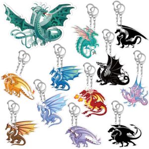 2.4 inch dragon keychain for kids dragon party favor acrylic dragon key ring dinosaur key chains fire sunshine glory dinosaur key ring car handbag wallet jewelry gifts for kid, assorted style (24 pcs)